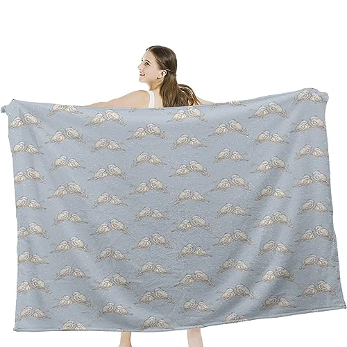 Polka Dots Throw Blanket for Couch,Titmouse Birds Pastel Friendship,Plush Fuzzy Cozy Soft Blankets and Throws for Sofa,Blue Grey Dust 50x60 Inches