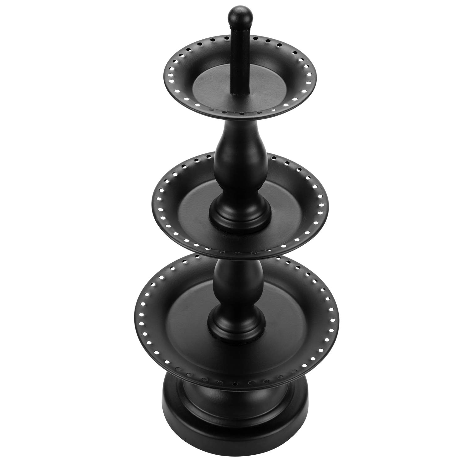 MyGift 3-Tier Black Metal Fountain Earring Holder Organizer and Ring Dish Jewelry Stand