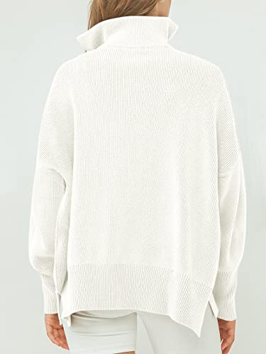ANRABESS Women's Oversized Fashion Long Sleeve Quarter Zip Baggy Loose Slouchy Sweater Pullover Tops 2024 Fall Outfits White X-Small