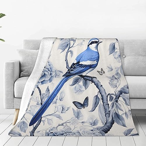 sunzoneflo Floral Bird Throw Blanket Blue Flower and Blue Bird Pattern Printed Throw Blanket for All Season Birthday, for Couch Bed,Chair,Sofa,Room,Home Decor (50 * 60 Inches) Blanket B1488
