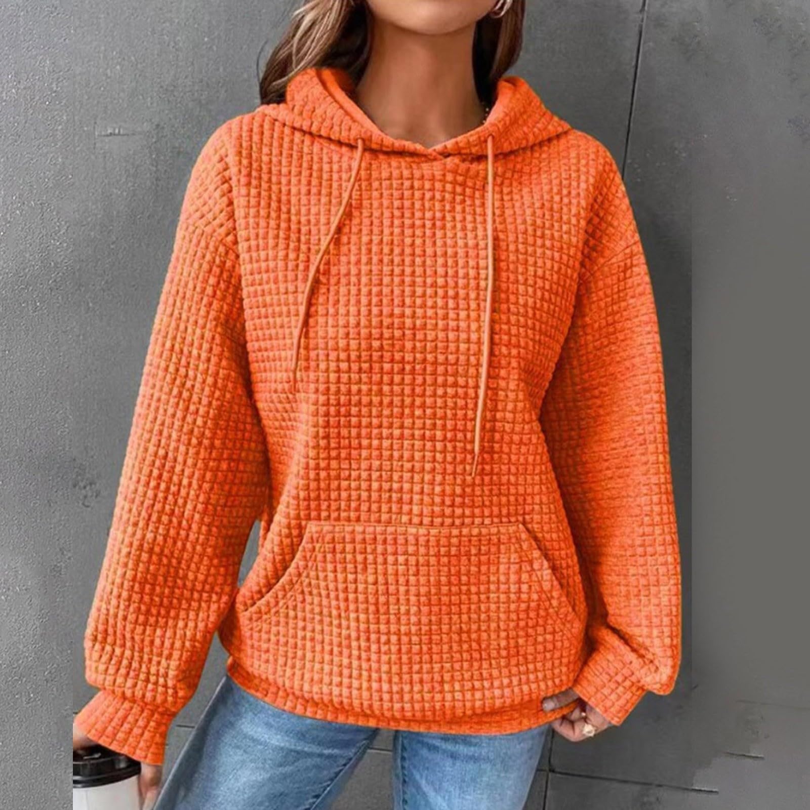 Oversized Sweatshirt for Women Waffle Knit Tops Trendy Casual Long Sleeve Crewneck Shrits Dressy Womens Fashion Plus Size Essentials Hoodie Pullover Fall Clothes 2023 Sweaters(A Orange,3X-Large)