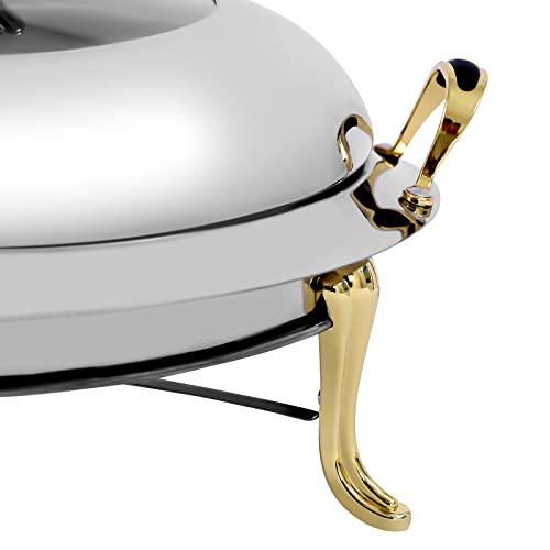 Vintoro Stainless Steel Round Chafing Dish, Buffet Warmer Tray, Upgraded Dish, Buffet Warmer Sets, Frame with Lid and Chafing Fuel Holder, Large Capacity Dish, for Kitchen Party Dining Buffet,Gold
