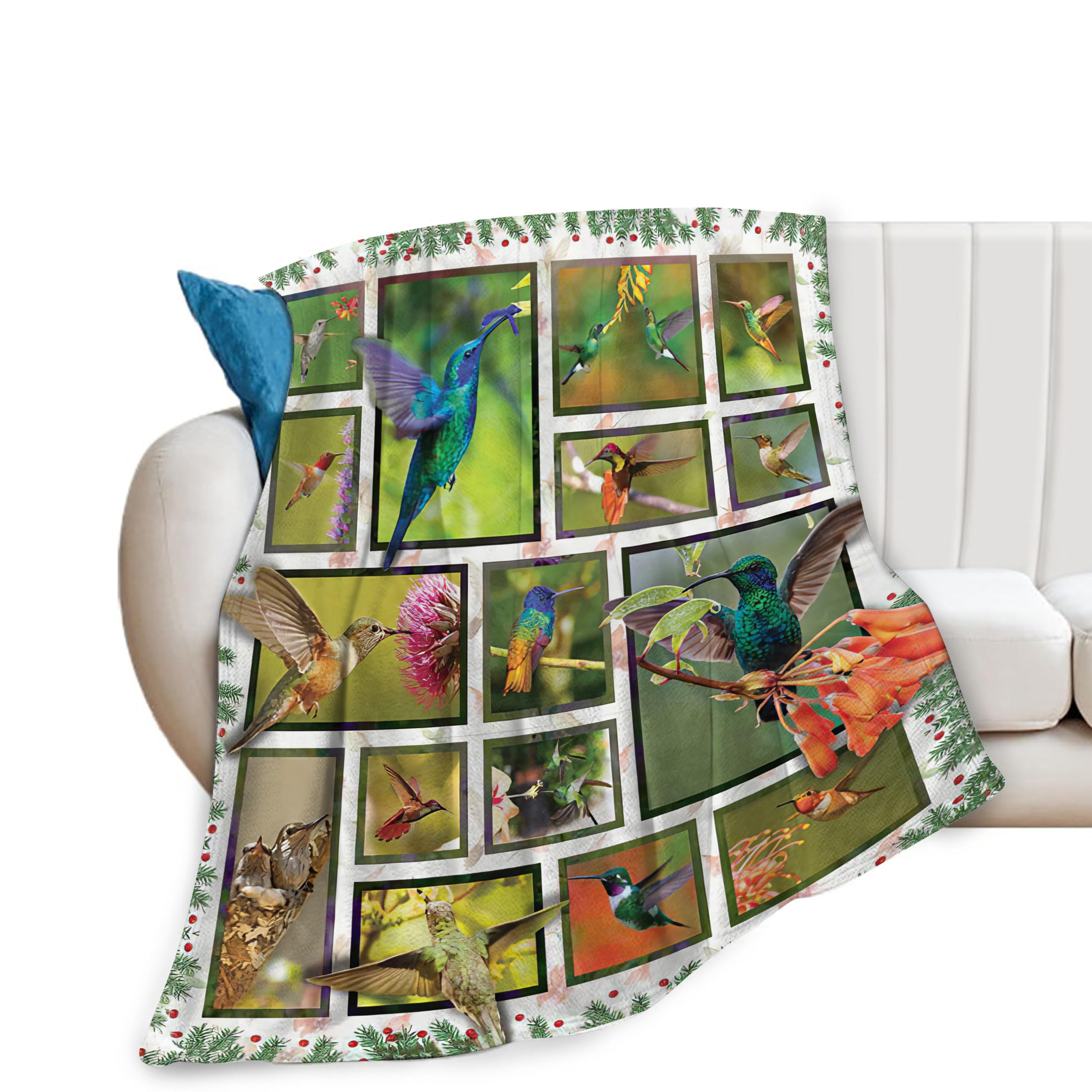 Hummingbird Blanket Bird Throw Blanket Soft Fleece Flannel Bedding Hummingbirds Gifts for Men Boys Women Girls Lovers Adults Stuff Plush for Couch Sofa Bed Room Decorl 40"X50"