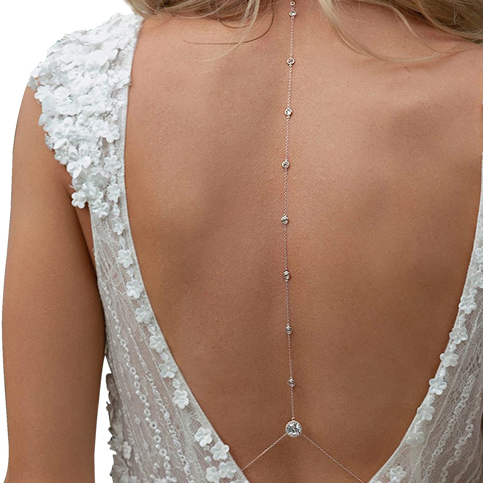 Rhinestone Back Chain Jewelry Bride Long Chain Necklace Rhinestone Backdrop Wedding Body Accessories Jewelry for Women (Choker-gold)