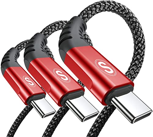 sweguard USB Type C Cable 3.1A Fast Charging [3Pack,10ft+6.6ft+3.3ft], USB-A to USB-C Charger Nylon Braided Cord for Samsung Galaxy S21 S20 S10 S9 S8 Plus,Note 20 10 9 8 7,A71 A51 A32,LG,Moto,PS5-Red
