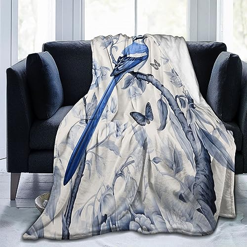 sunzoneflo Floral Bird Throw Blanket Blue Flower and Blue Bird Pattern Printed Throw Blanket for All Season Birthday, for Couch Bed,Chair,Sofa,Room,Home Decor (50 * 60 Inches) Blanket B1488