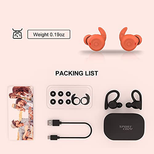 Orange Wireless Earbuds with Earhooks Bluetooth Earbuds with Ear Hook Waterproof Sport Headphones Noise Cancelling Ear Buds with Microphone Long Battery Life Earphones for Running Workout Android iOS