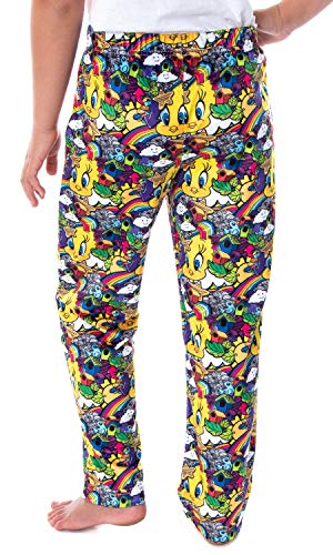 Looney Tunes Girls Tweety Bird Vivid Color Pattern Velvety Soft Sleep Lounge Pajama Pants (MD, 7/8) Multi