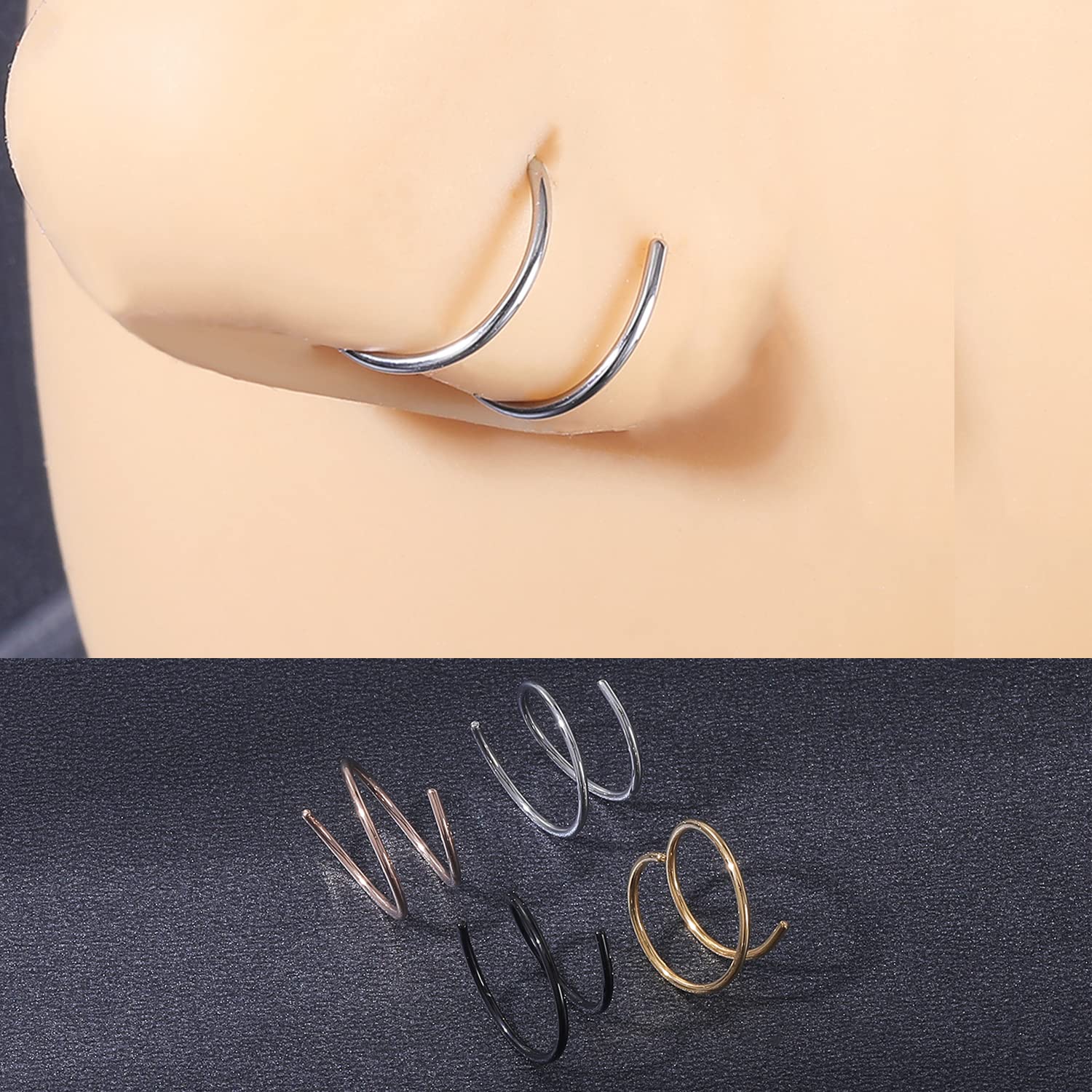 FECTAS Nose Rings Hoop Double Circle Nose Ring Surgical Steel 20g Gauge 8mm 10mm 12mm Nostril Piercing Hoops Jewelry 12PCS
