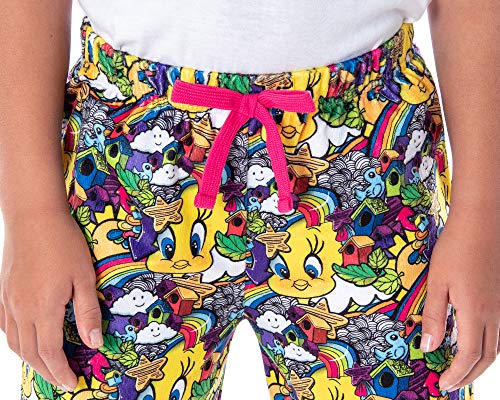 Looney Tunes Girls Tweety Bird Vivid Color Pattern Velvety Soft Sleep Lounge Pajama Pants (MD, 7/8) Multi