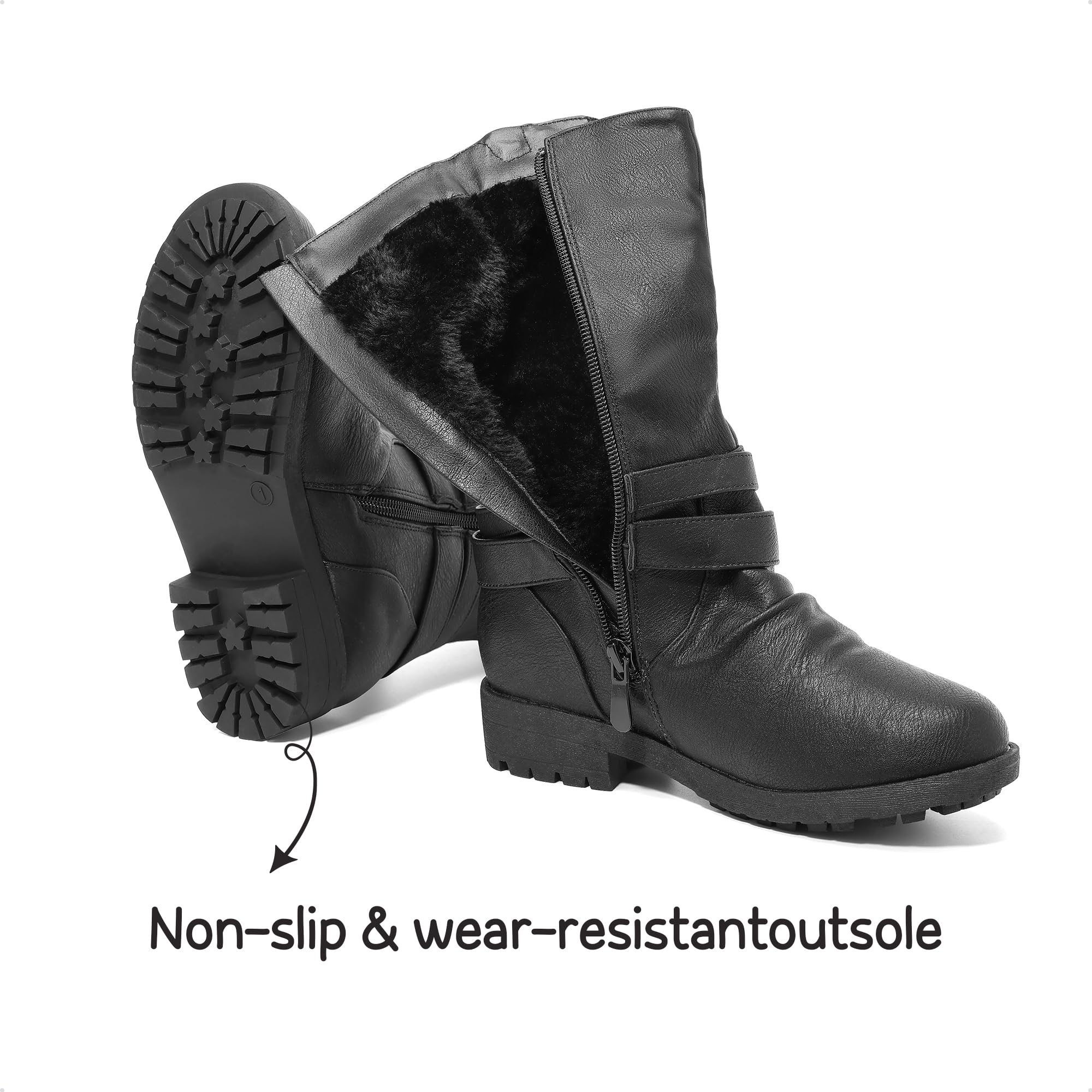 DREAM PAIRS Girls Buckle Zipper Knee High Winter Boots,Size 2 Little Kid,Black,Atlanta-K