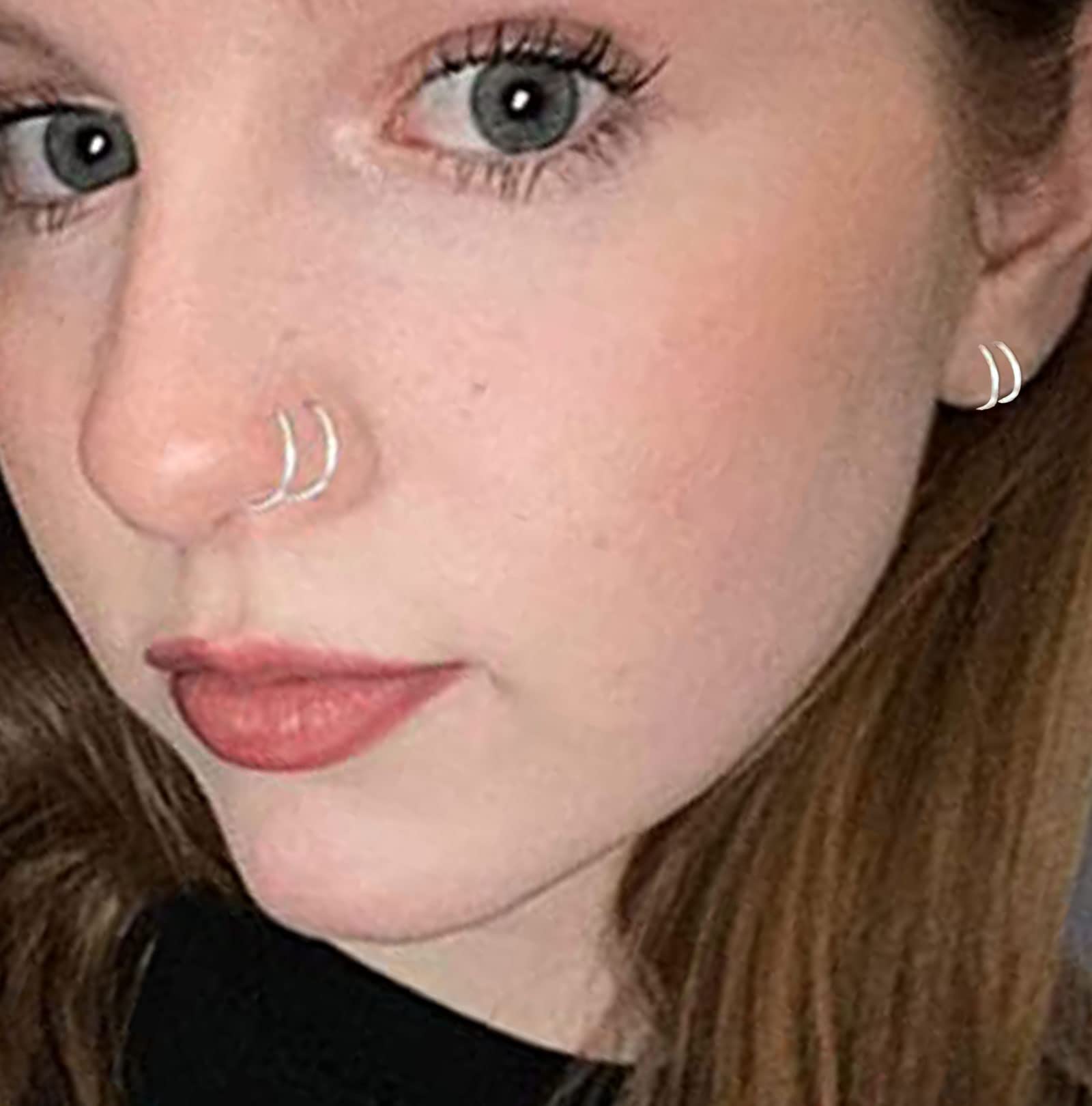 Tanreeqee 18G Double Nose Ring for Single Piercing Stainless Steel Left and Right Double Hoop Nose Ring Spiral Nose Hoops Double Nose Ring for Women Men ((G 5pcs))