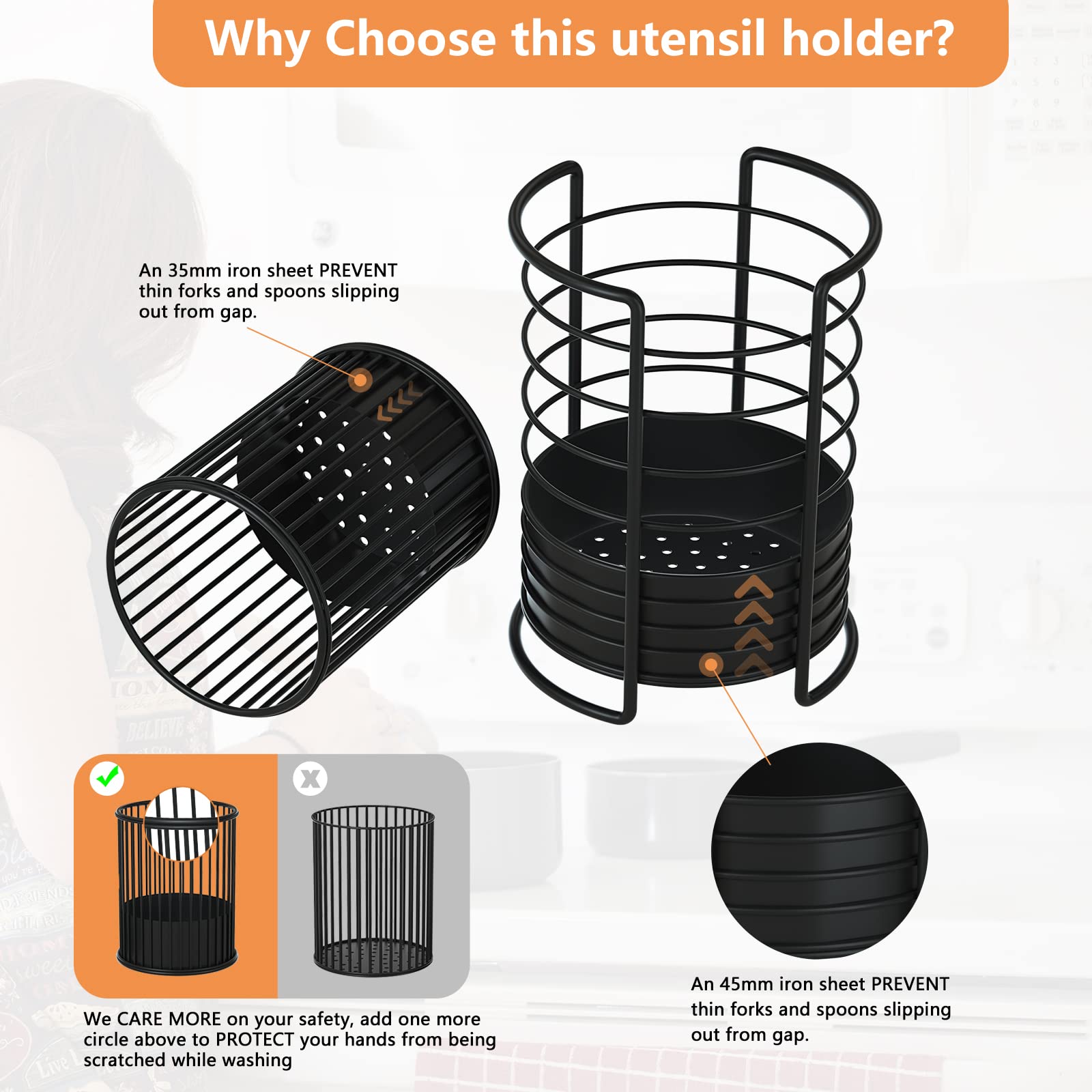 DIWOJIN 2 Pcs Round Kitchen Utensil Holder Silverware Organizer, Silverware Holder for Countertop, Counter Caddy for Spatulas, Cultery, Forks and Spoons (Utensils Not Included)
