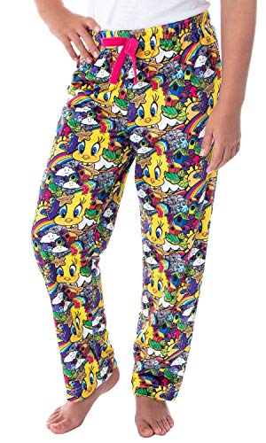 Looney Tunes Girls Tweety Bird Vivid Color Pattern Velvety Soft Sleep Lounge Pajama Pants (MD, 7/8) Multi