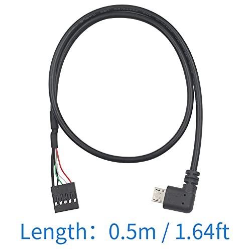 Duttek USB Header to Micro USB Dupont Cable, 90 Degree Right Angle Micro USB Male to 5 Pin Motherboard Female Adapter Dupont Extended Cable 50CM/1.64FT (2-Pack)