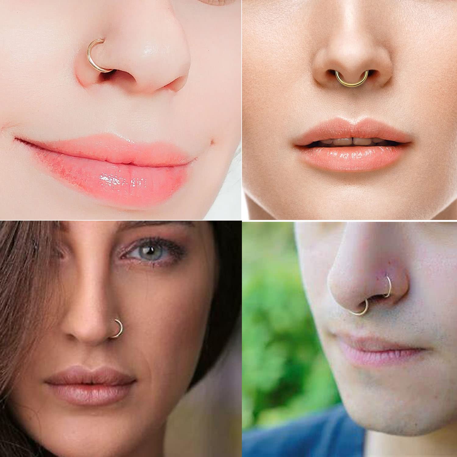 FECTAS Nose Rings Hoop Double Circle Nose Ring Surgical Steel 20g Gauge 8mm 10mm 12mm Nostril Piercing Hoops Jewelry 12PCS