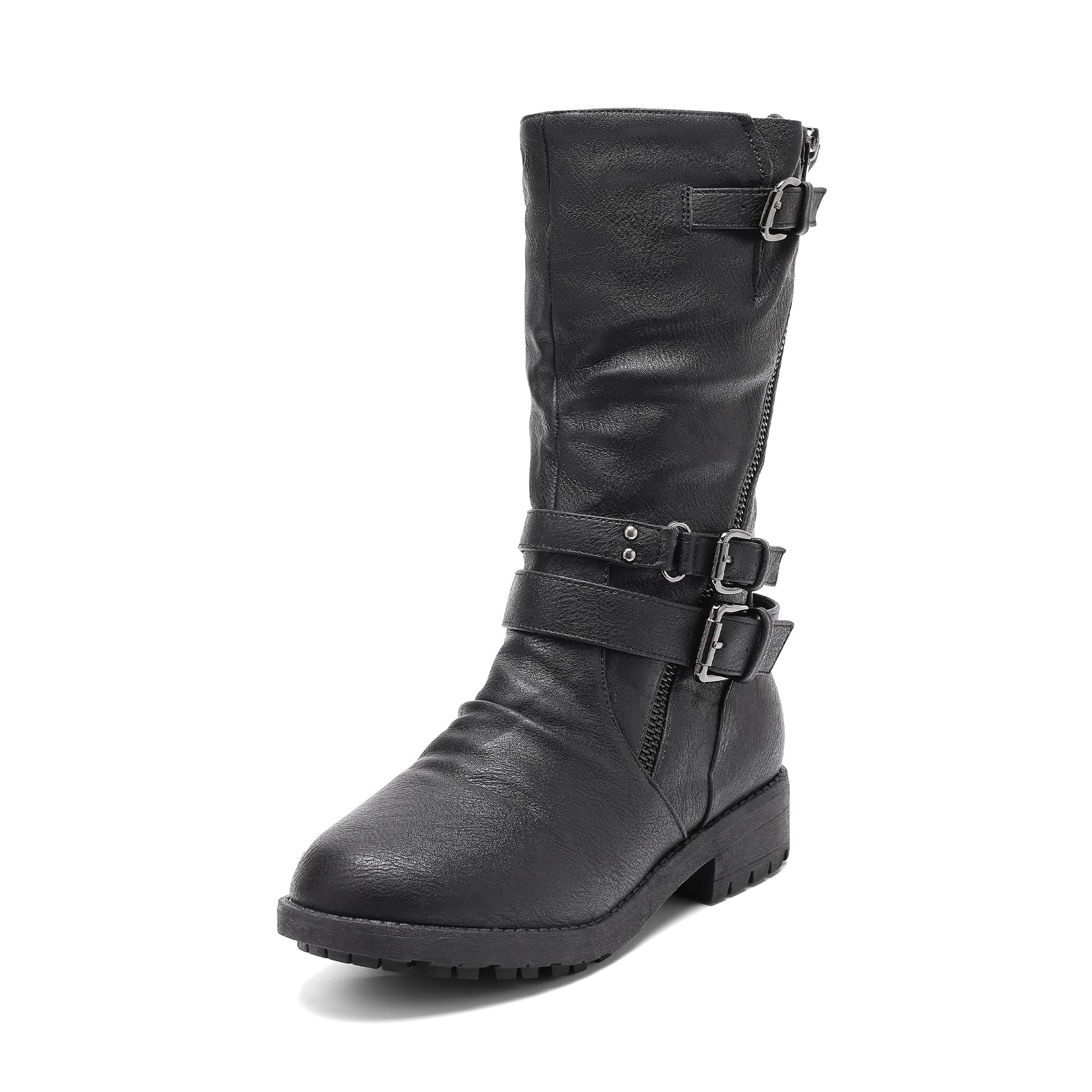 DREAM PAIRS Girls Buckle Zipper Knee High Winter Boots,Size 2 Little Kid,Black,Atlanta-K
