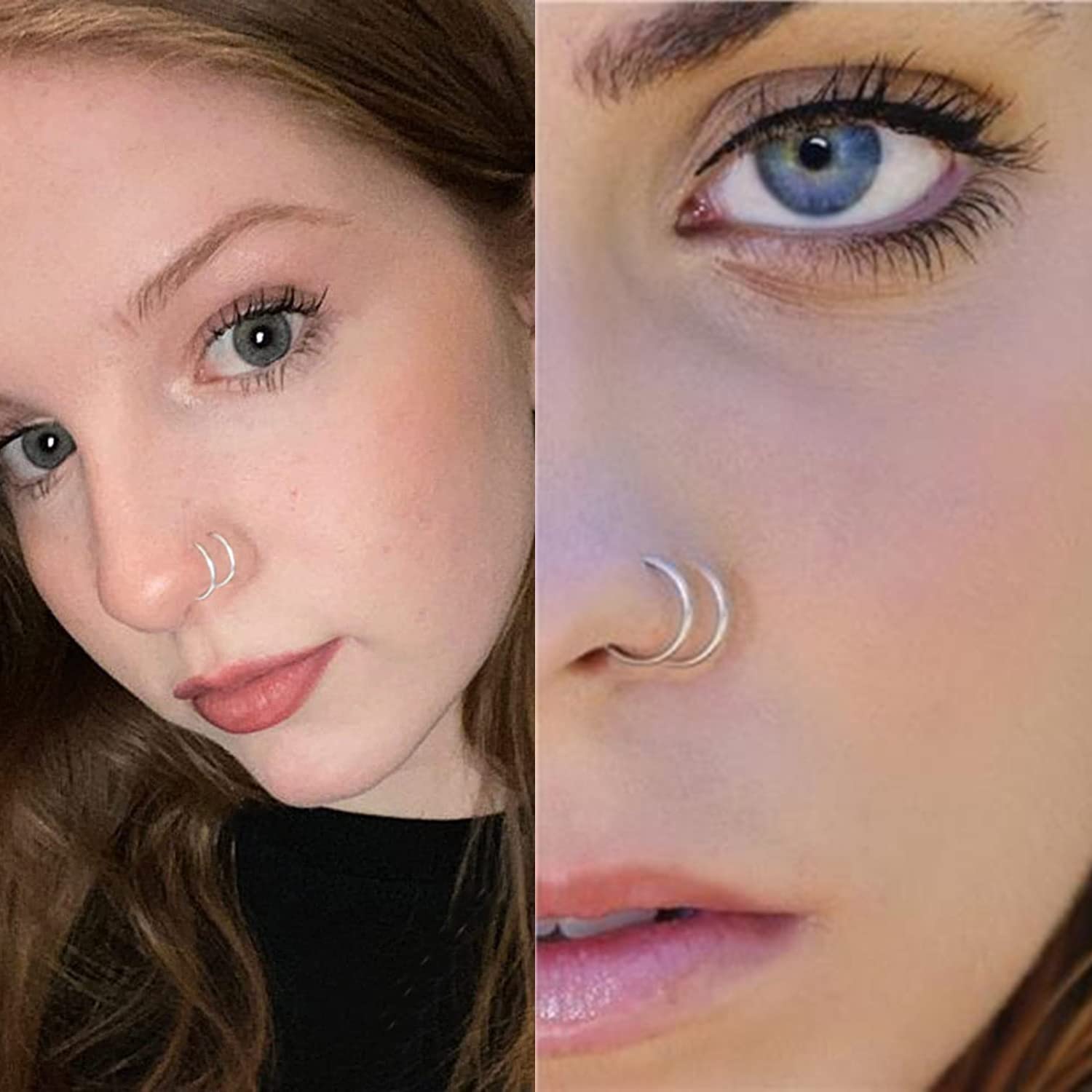 FECTAS Nose Rings Hoop Double Circle Nose Ring Surgical Steel 20g Gauge 8mm 10mm 12mm Nostril Piercing Hoops Jewelry 12PCS