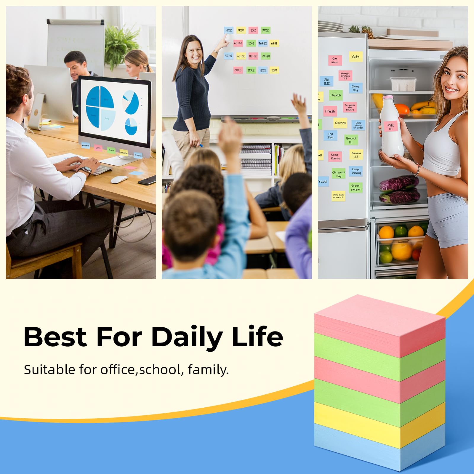50 Pads Mini Sticky Notes 1.5X 2 inch, Small Self-Stick Note, Bulk Tiny Pads for Office, School, Home, 100 Sheets/Pad, 4 Pastel Colors, Pink, Yellow, Green, Blue