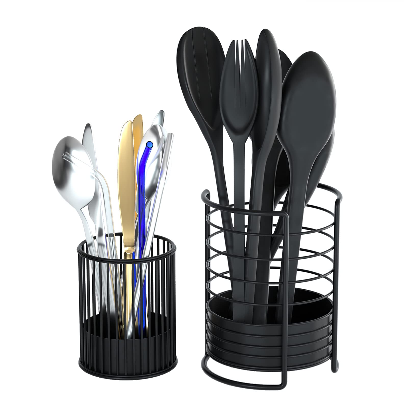 DIWOJIN 2 Pcs Round Kitchen Utensil Holder Silverware Organizer, Silverware Holder for Countertop, Counter Caddy for Spatulas, Cultery, Forks and Spoons (Utensils Not Included)