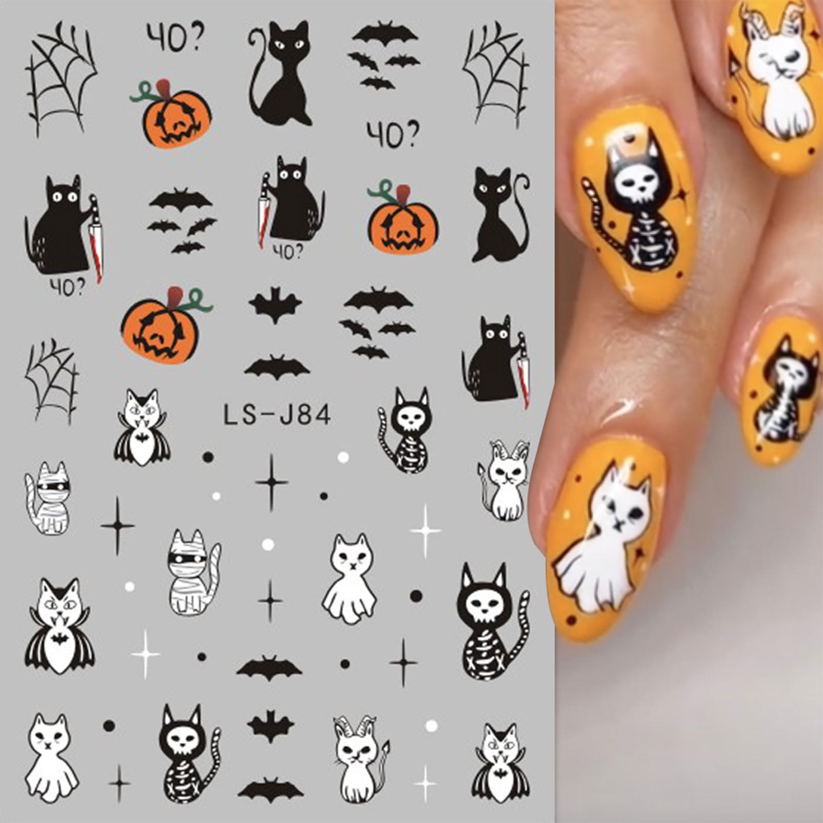 JMEOWIO 9 Sheets Halloween Nail Art Stickers Decals Self-Adhesive Pegatinas Uñas Horror Ghost Witchy Spider Web Bat Cat Pumpkin Spook Nail Supplies Nail Art Design Decoration Accessories