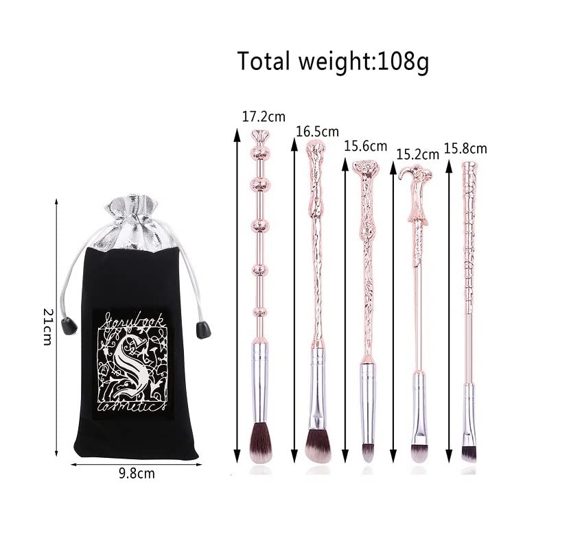 5 Pcs Makeup Brushes,For Wizard Wand Set Kit,in a Gift Bag, Perfect for Eyebrows, Eyeshadow Palette, Foundation, and Powder use (Rose Gold)