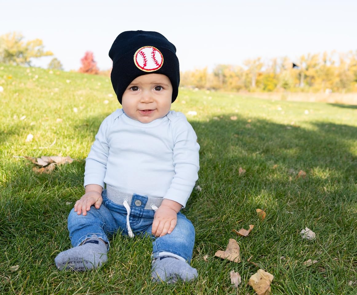 Funky Junque Classic Knit Winter Hat w/Patch: Baby - White (Yellow Smiley)