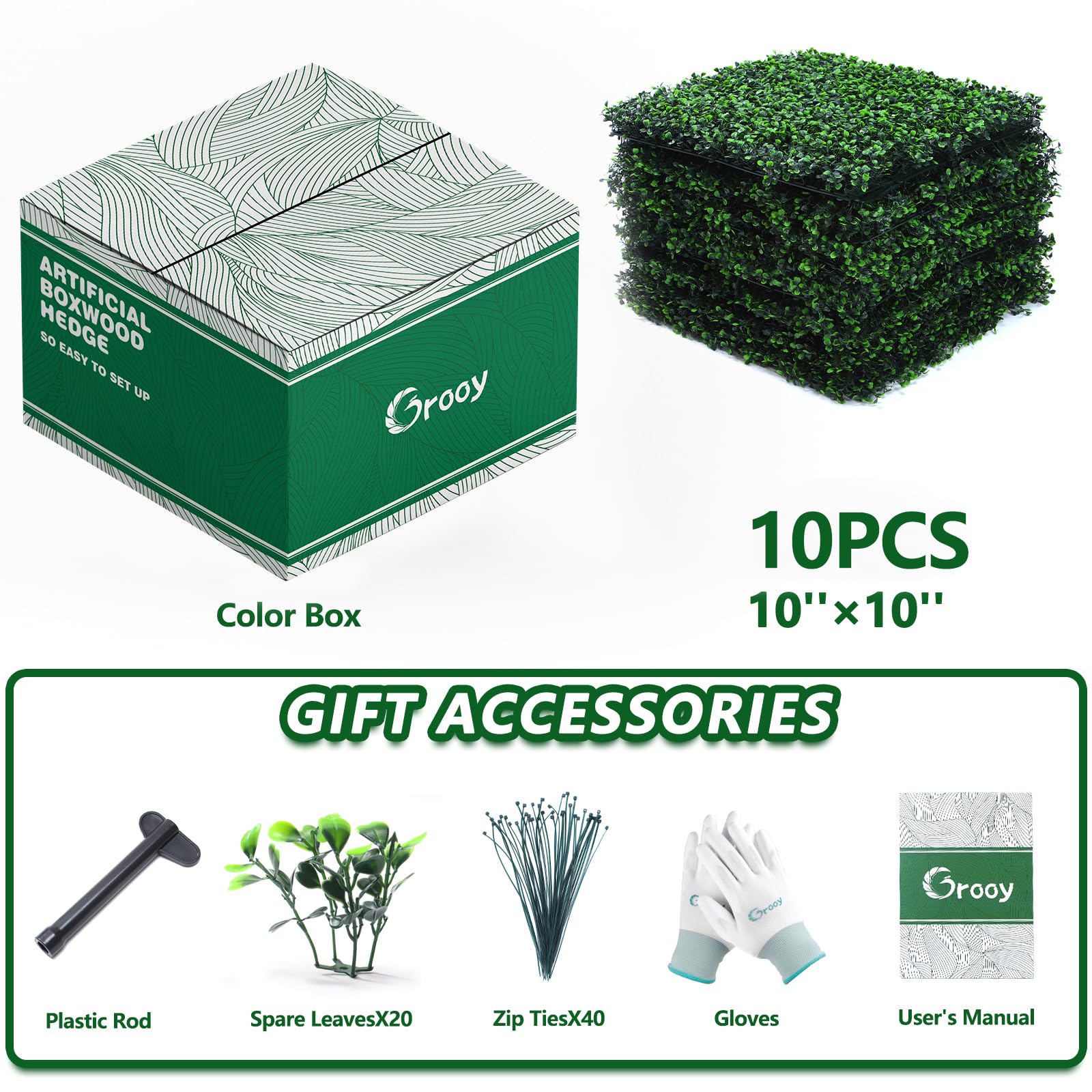 Grooy 10PCS Boxwood Panels, 10"x10" Grass Wall, Plant Wall, Grass Backdrop Wall, Privacy Screen, Sun Protected Green Wall Decor Outdoor, Indoor, Garden, Backyard and Décor