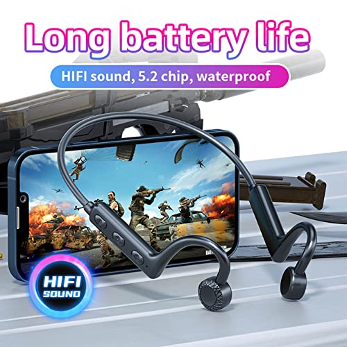 atinetok Wireless Bluetooth 5.0 Open-Ear Conduction Headphones - Built-in Mic Stereo Outdoor Sport Waterproof Business Ear Hook Headset for Workouts & Running