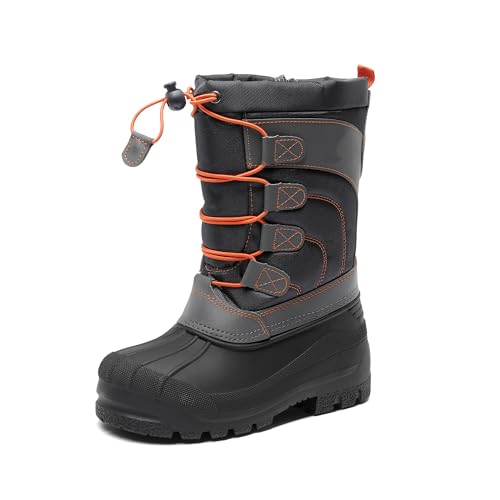 DREAM PAIRS Little Kid Knorth Navy Grey Orange Isulated Fur Winter Waterproof Snow Boots Size 2 M US Little Kid