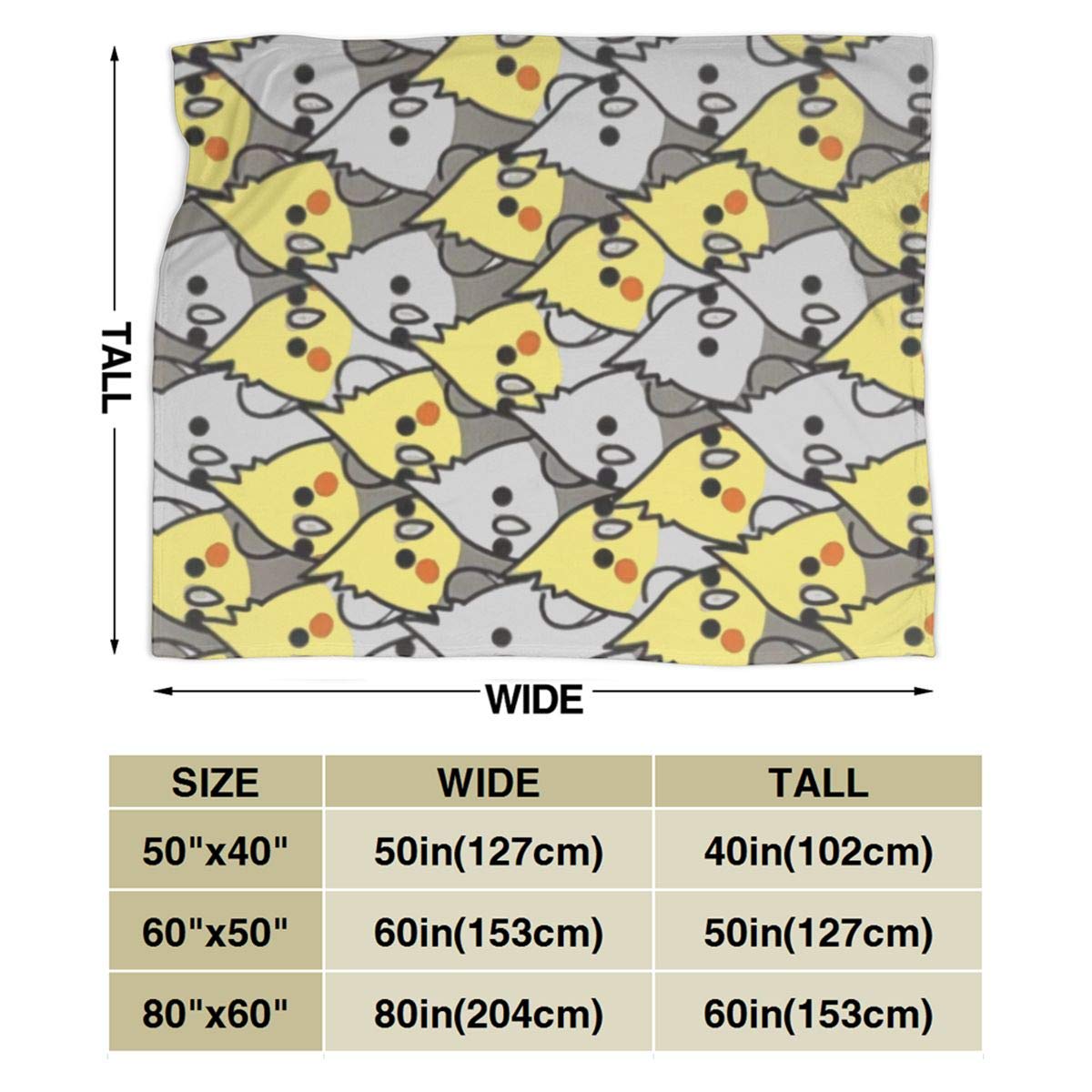 DIYAB Too Many Cockatiel Throw Blanket Micro Plush All Season Fleece TV Blanket for Bed or Couch 50 x 40 Inch/127 x 102 cm