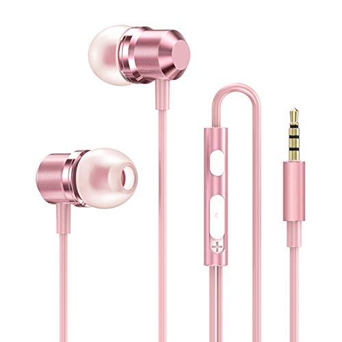 D-GROEE Earbuds Earphones, Wired Headphones in Ear, in-Ear Wired Earphone Metal Magnetic Subwoofer Mic Volume Control Gaming Headset Pink