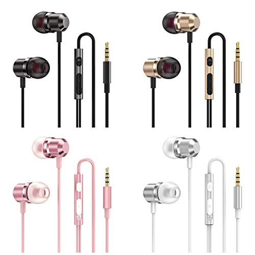 D-GROEE Earbuds Earphones, Wired Headphones in Ear, in-Ear Wired Earphone Metal Magnetic Subwoofer Mic Volume Control Gaming Headset Pink