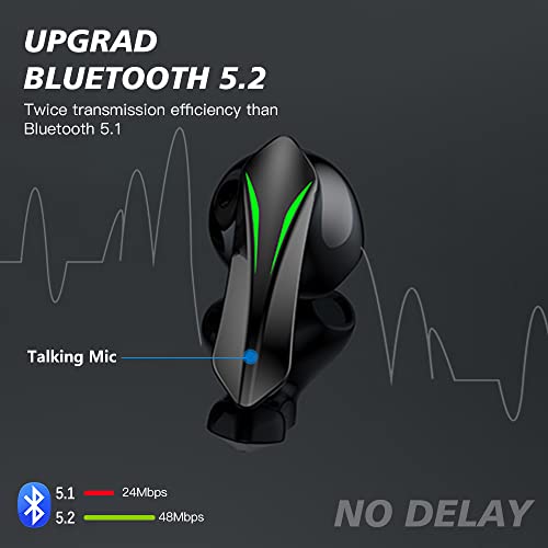 Gaming Wireless Earbuds,3D Touch Bluetooth 5.2 in-Ear Game Earphones with Microphone 40ms Low Latency IPX7 Waterproof,with Breathing Light,360°Stereo Sound & Deep Bass Bluetooth Gaming Earbuds