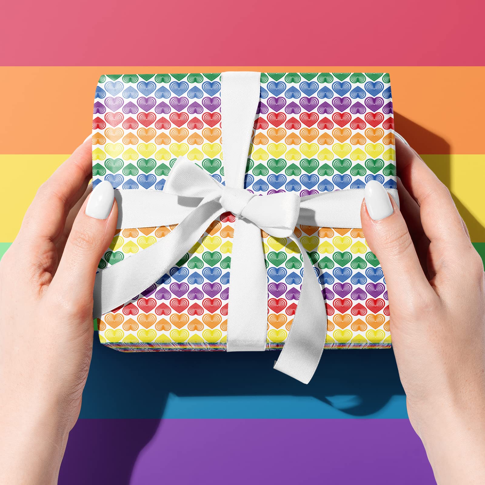 LDGOOAEL Flat Wrapping Paper Sheets -12 Sheets with 4 rainbow Paterns, Gift Wrapping Paper for Holiday, Birthday, LGBT - Pre cut & Folded(19.6" x 27.5“ Per Sheet)