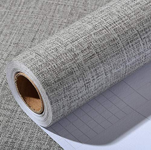Yija Self-Adhesive Linen Gray Pattern Waterproof Shelf Drawer Liner Cabinet Sticker,Wallpaper 15.6Inch by 98Inch