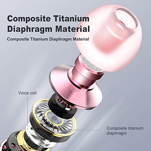 D-GROEE Earbuds Earphones, Wired Headphones in Ear, in-Ear Wired Earphone Metal Magnetic Subwoofer Mic Volume Control Gaming Headset Pink