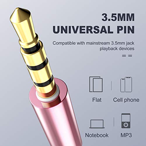 D-GROEE Earbuds Earphones, Wired Headphones in Ear, in-Ear Wired Earphone Metal Magnetic Subwoofer Mic Volume Control Gaming Headset Pink