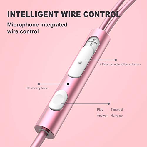 D-GROEE Earbuds Earphones, Wired Headphones in Ear, in-Ear Wired Earphone Metal Magnetic Subwoofer Mic Volume Control Gaming Headset Pink