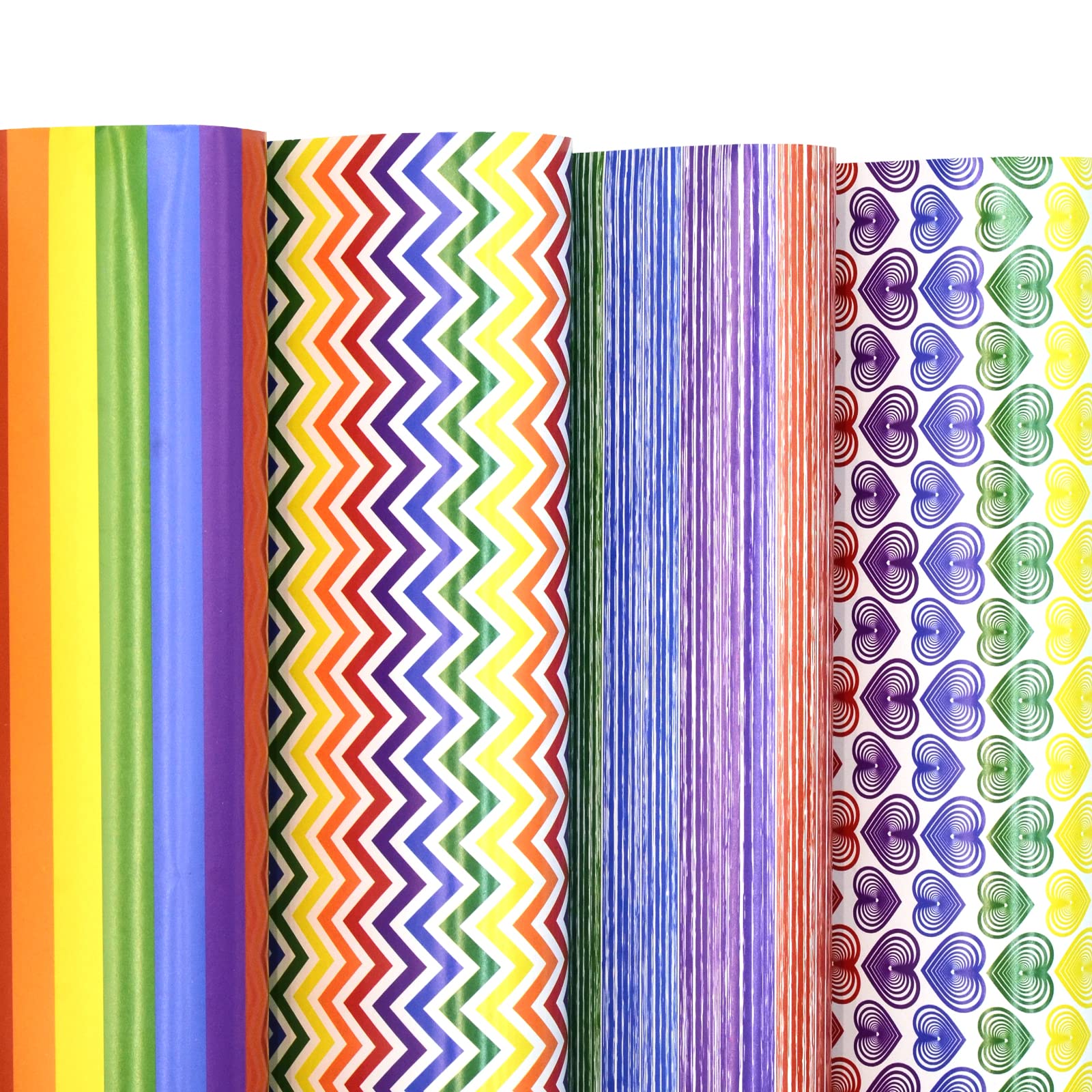 LDGOOAEL Flat Wrapping Paper Sheets -12 Sheets with 4 rainbow Paterns, Gift Wrapping Paper for Holiday, Birthday, LGBT - Pre cut & Folded(19.6" x 27.5“ Per Sheet)