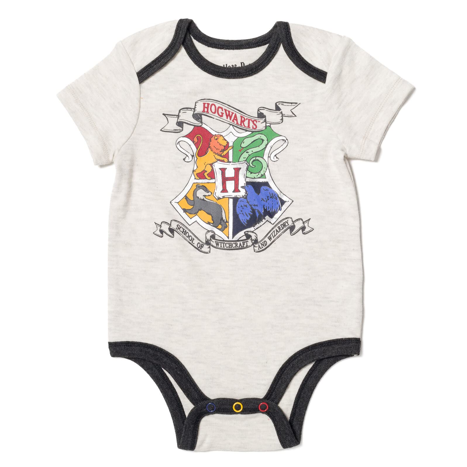Harry Potter Gryffindor Slytherin Ravenclaw Newborn Baby Boys 3 Piece Outfit Set: Cuddly Bodysuit Pants Hat White/Gray 3-6 Months