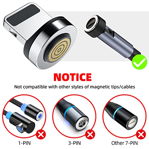 Ankndo Magnetic Phone Cable Adapter [4-Pack] Magnetic Connector Tip Heads Compatible with 7Pin Magnetic Charging Cable 360° Rotating Magnetic Plug for lProduct Device
