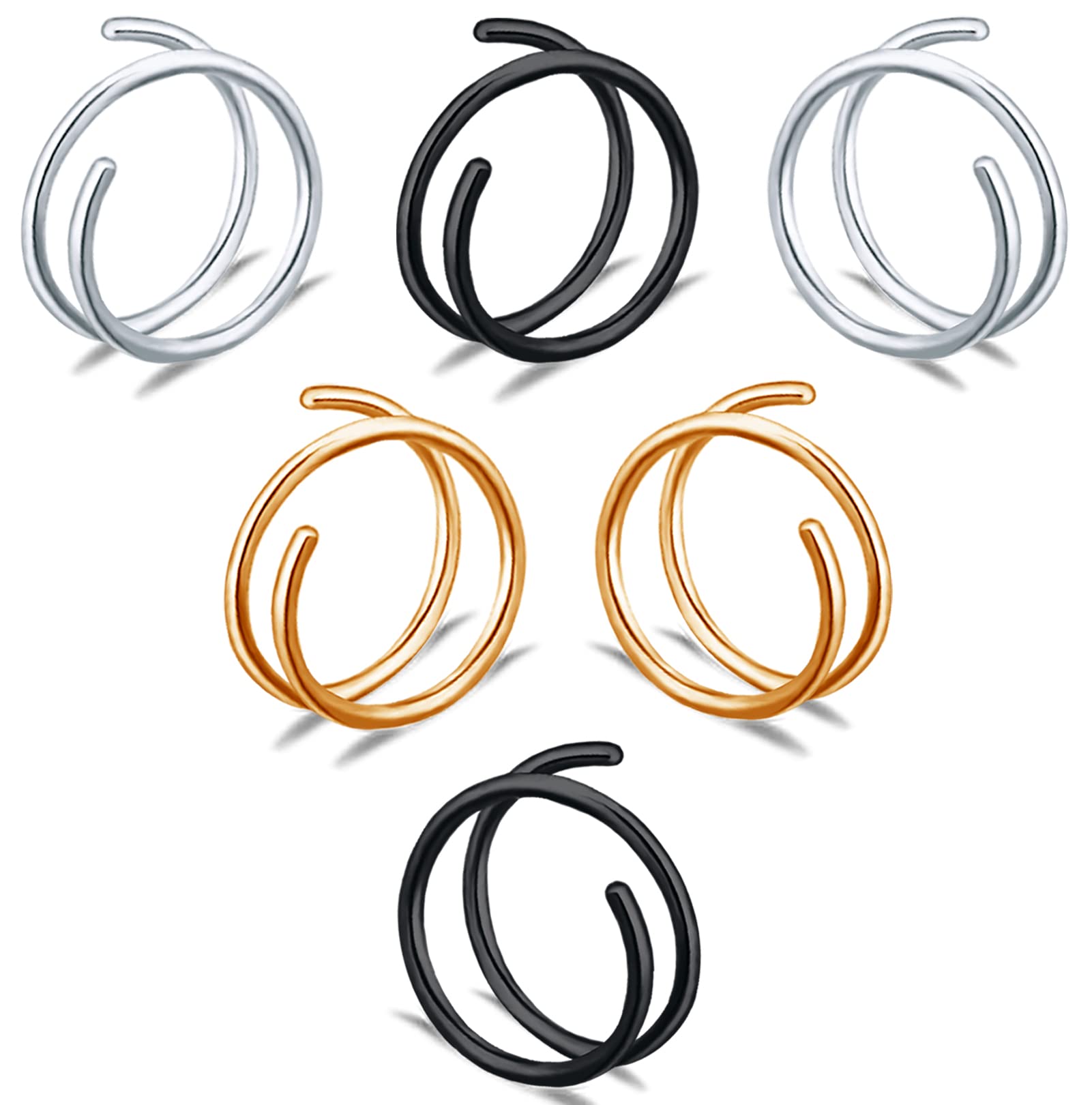 Tanreeqee Nose Rings Hoops Double Nose Ring for Single Piercing Double Nose Hoop Spiral Nose Ring Hypoallergenic Stainless Steel Nose Rings for Women Men(3pairs