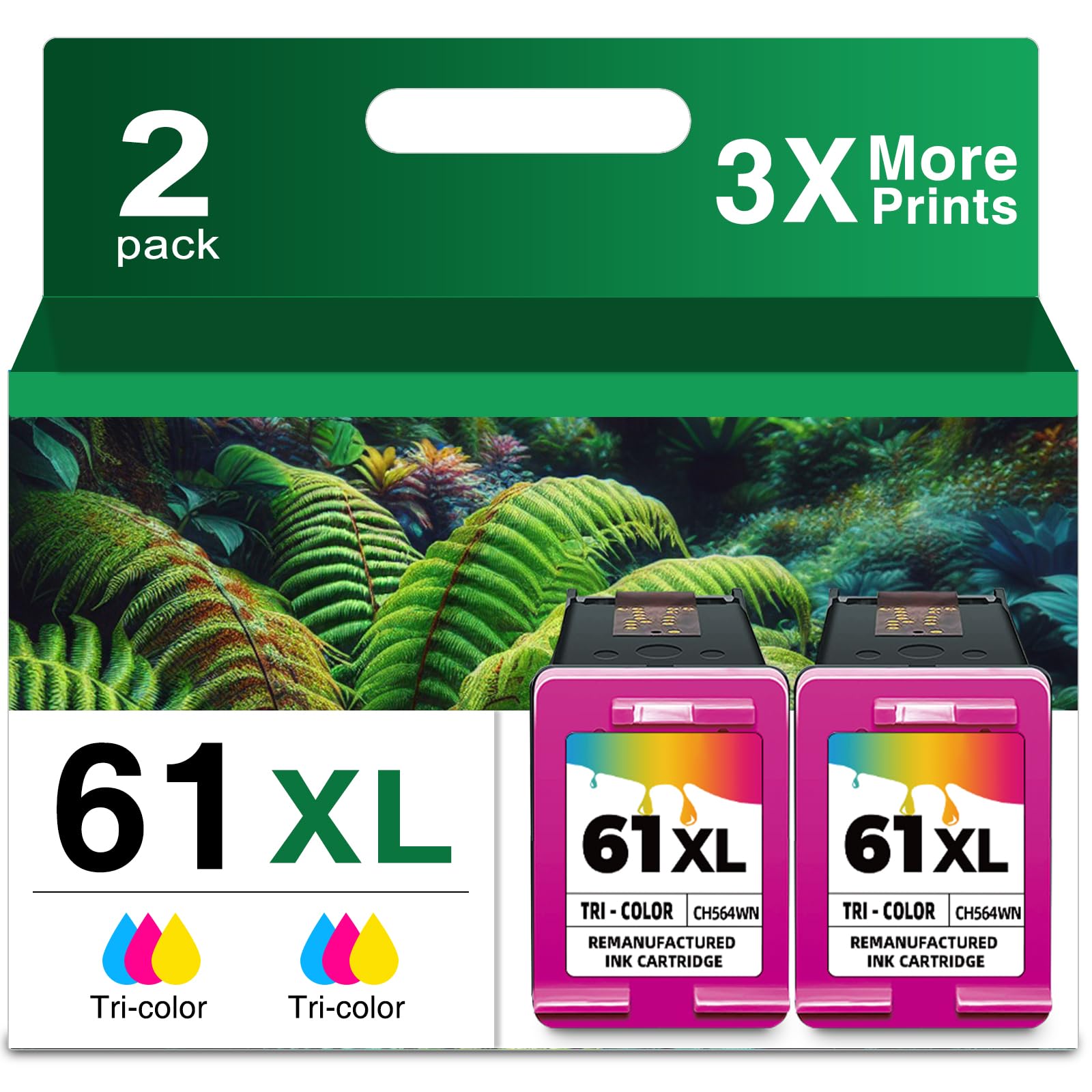 Ubinki 61XL Ink Cartridge Color HP61 HP61XL Replacement for HP Ink 61 XL for Envy 4500 5530 4502 4501 5535 5534 DeskJet 2540 1000 1055 1010 1510 3050 3510 OfficeJet 4630 4635 Printer Tricolor 2-Pack