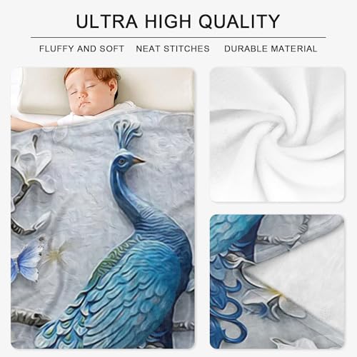 Throw Blanket Blue Peacock Super Soft Warm Large Flannel Blanket Bird Blanket Print Throw Blanket Lightweight Cozy Moving Blankets Fuzzy Blanket for Bed Couch Sofa 40x50inch