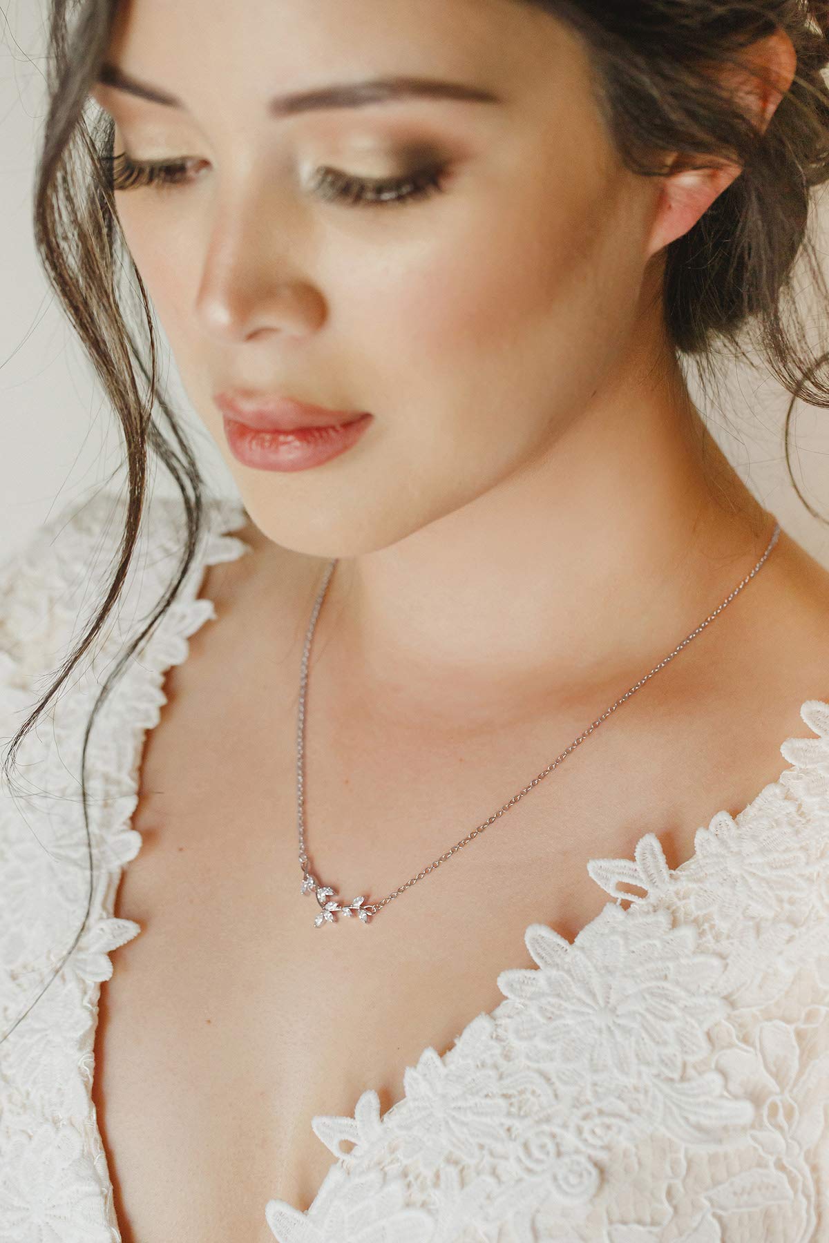 SWEETV Crystal Wedding Bridal Backdrop Necklace for Brides, Cubic Zirconia Dainty Vine Back Pendant Necklace for Women, Bridesmaid Gift