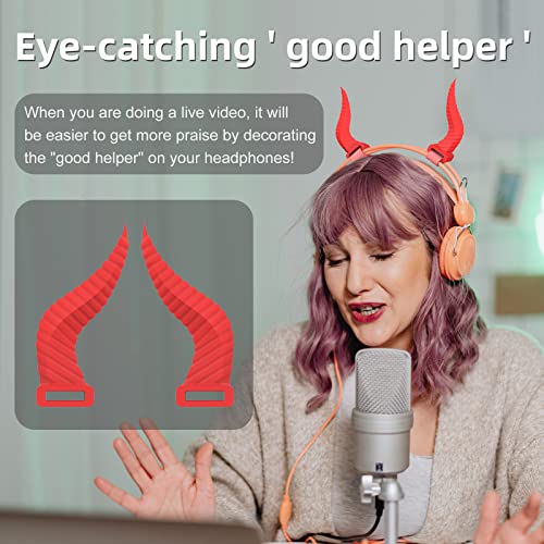 TOLUOHU Cool Horn Headphone Attachment for All Over-Ear Headphones, Cosplay Photo Gaming Headset Props for E-Sports Gamers & Audio Anchors with Adjustable Accessories ( Red )