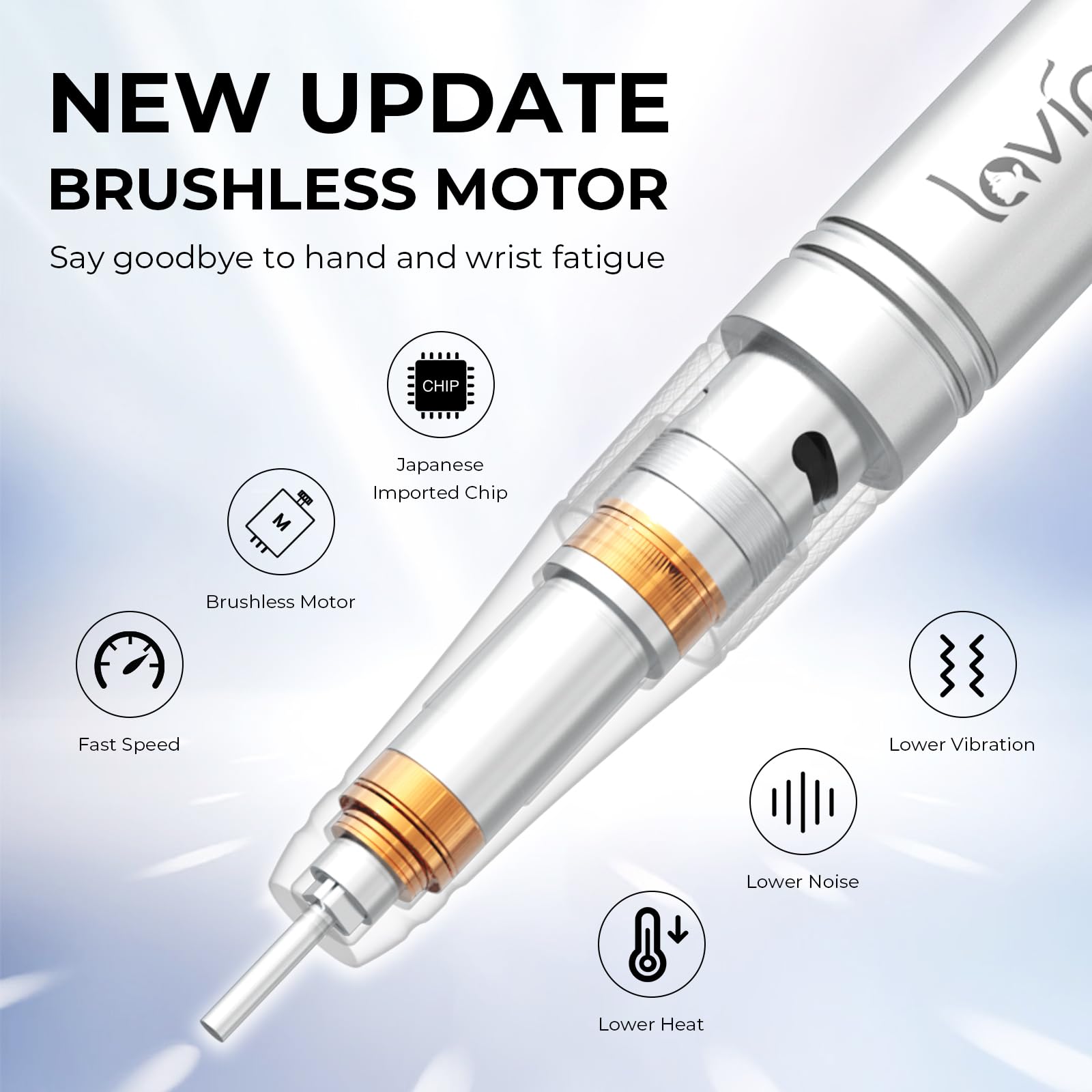 Lavinda Professional Nail Drill 35000RPM, Rechargeable Electric Nail File for Acrylic Nails Remove Gel Polish, Cordless E-File Machine 6 Bits Kit for Manicure Pedicure Salon Use, Crystal Diamond