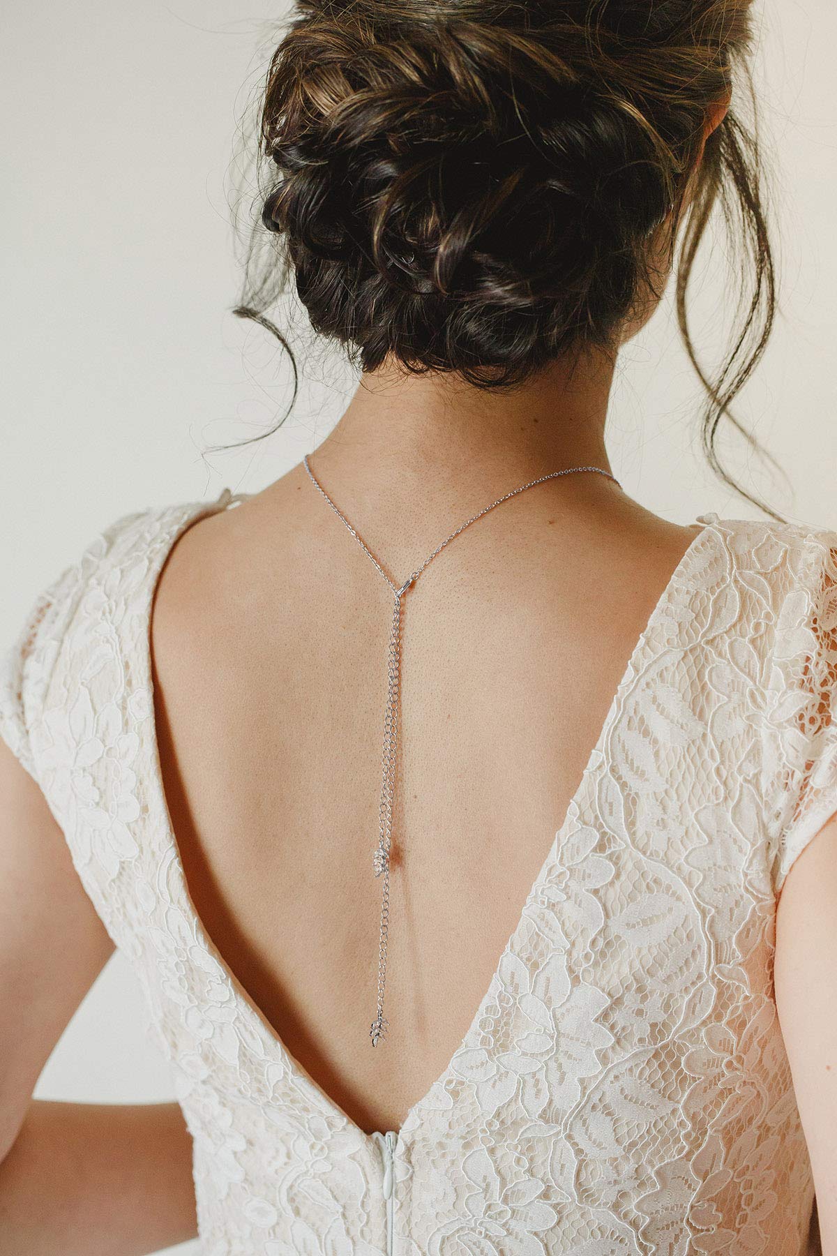 SWEETV Crystal Wedding Bridal Backdrop Necklace for Brides, Cubic Zirconia Dainty Vine Back Pendant Necklace for Women, Bridesmaid Gift