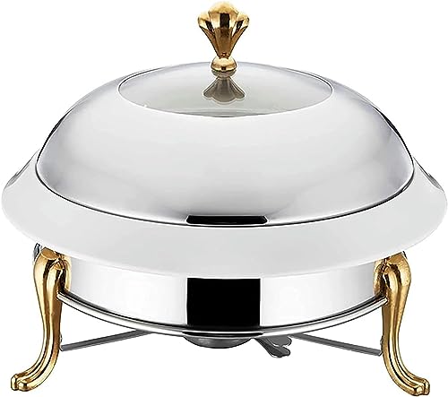 Food Warmer for Parties Buffets, Food Warming Tray Chafing Dish Buffet Set, Round Durable Chafer and Buffet Warmer Set, Stainless Steel Chafer for Kitchen Party Dining Buffet (Color : Gold, Size : S